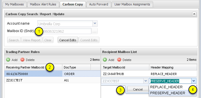 Carbon Copy and Auto Forward Tabs At Large
